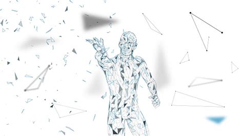 개념적 추상 남자 만지거나 뭔가를 가리키는입니다 입자 삼각형 점 선 연결 인공 지능 개념입니다 첨단 기술 벡터 디지털 배경입니다 3d 렌더링 벡터 가리키기에 대한 스톡 벡터