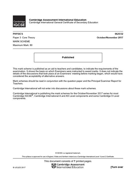 November 2017 V2 Ms Paper 3 Cie Physics Igcse Pdf Atomic Nucleus Physical Sciences