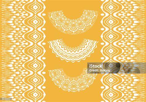 동 점 염료 아트 브러쉬 및 레이스의 집합입니다 벡터 인종 목걸이입니다 Ikat 패턴입니다 보 리 줄무늬와 쉐 브 론 인쇄입니다 꽃 식물에 대한 스톡 벡터 아트 및 기타