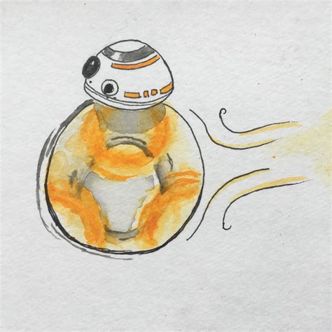 I Tried Simulating Movement In This Bb8 Watercolor Doodle R Watercolor