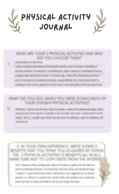 Solution Physical Activity Journal Studypool