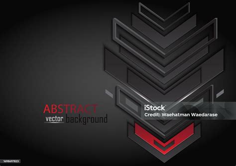 빨간색과 회색 선 화살표 및 각도가 있는 검은색 추상 수평 배너입니다 어두운 현대 스포티 밝은 미래 배경입니다 벡터 그림 Eps10 0명에 대한 스톡 벡터 아트 및 기타