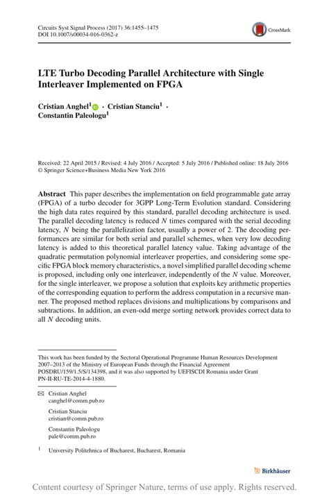 Lte Turbo Decoding Parallel Architecture With Single Interleaver