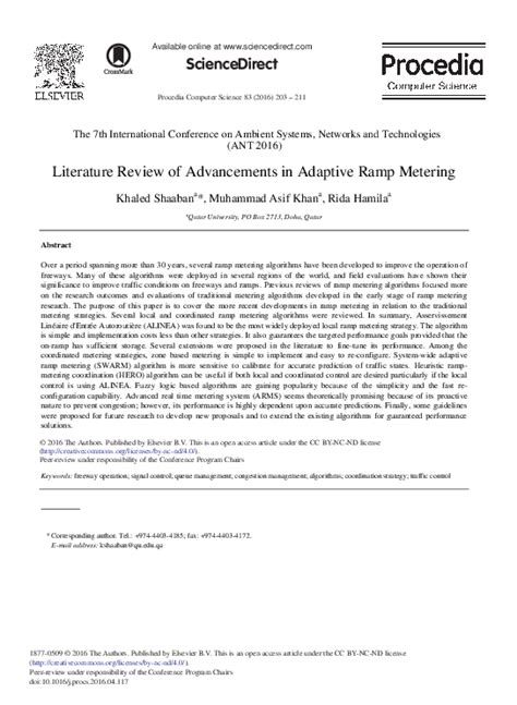 Pdf Literature Review Of Advancements In Adaptive Ramp Metering