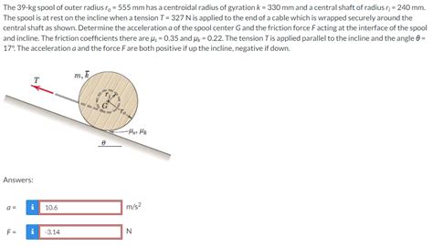 Solved The 39 Kg Spool Of Outer Radius R 555 Mm Has A Chegg Com