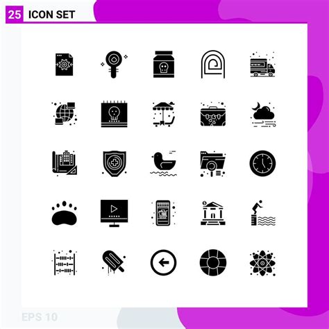 25 Universal Solid Glyph Signs Symbols Of Pattern Fingerprint Laboratory Finger Skull Editable