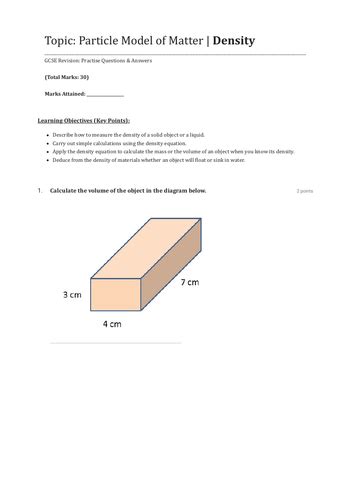 Gcseigcse Physics Density Self Assessment Questions And Answers 2023