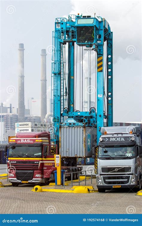 Straddle Carrier Shipping Container Editorial Image 94391938
