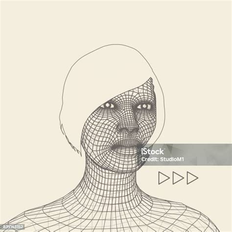 여자입니다 3 차원 격자에서 사람의 머리입니다 기하학적 얼굴 디자인입니다 다각형 덮 음 피부입니다 벡터 일러스트입니다 사람 얼굴에 대한 스톡 벡터 아트 및 기타 이미지