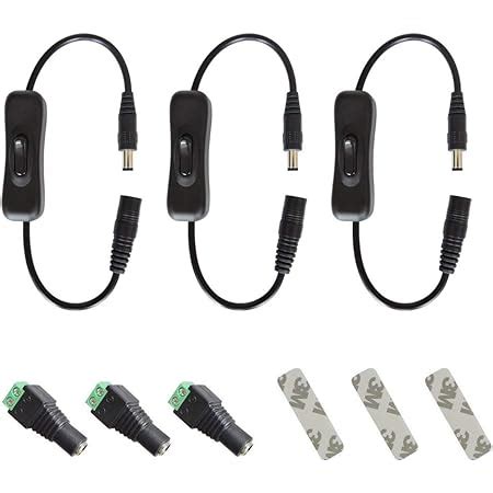 TronicsPros 4pcs LED Strip Light Inline On Off Switch Cable DC Jack 5 5x2 1mm Male To Female