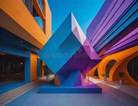 Modern Architecture Colorful Building In The Evening Stock