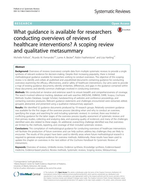 Pdf What Guidance Is Available For Researchers Conducting Overviews Of Reviews Of Healthcare