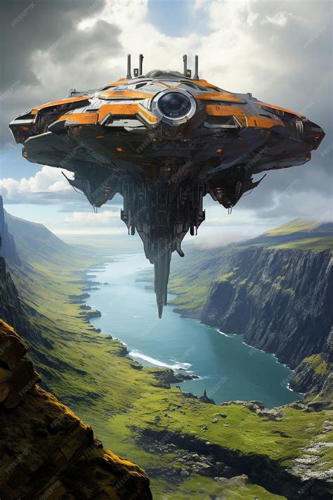 Premium Ai Image Spaceship Travelling Over A Cliff