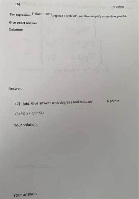 Solved For Expression 8⋅sin Z−30∘ Replace Z With 90∘ And