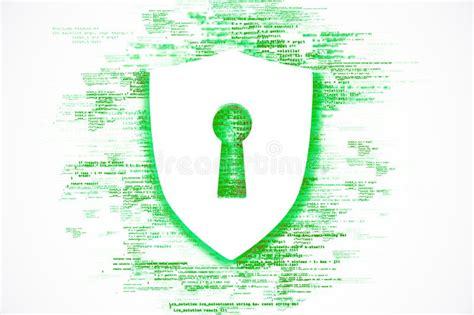 Shield With Keyhole Surrounded By Green Code On White Background 3d Rendering Stock