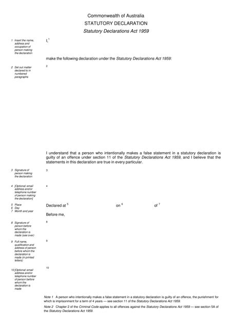 Australia Statutory Declaration Fill Out Sign Online And Download Pdf Templateroller