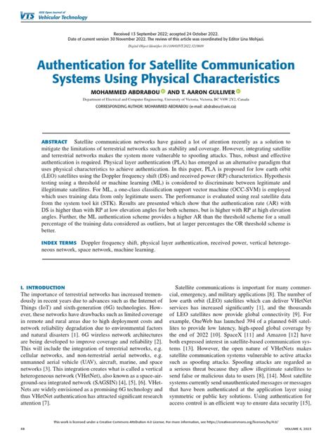 Authentication For Satellite Communication Systems Using Physical Characteristics Pdf