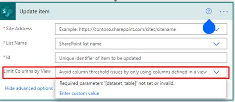 sharepoint online update item action error in power automate