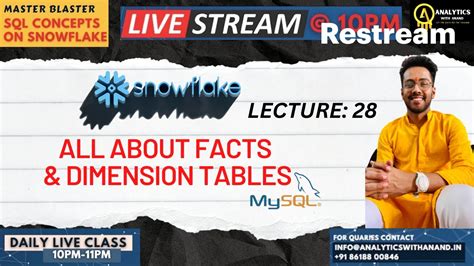 Lecture 28 Facts And Dimension Tables Sql Snowflake 10pm Live