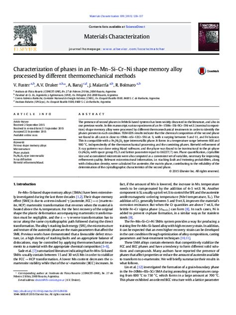 Pdf Characterization Of Phases In An Fe Mn Si Cr Ni Shape Memory Alloy Processed By Different