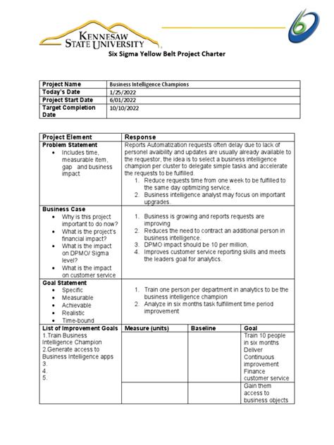 Project Charter Pdf Business Intelligence Analytics