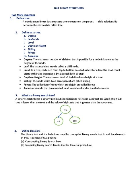 Two Mark For Unit3 Easy For Your Exam 95 84 100 Unit 3 Data
