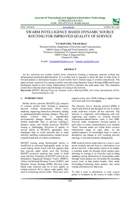 Pdf Swarm Intelligence Based Dynamic Source Routing For Improved Quality Of Service