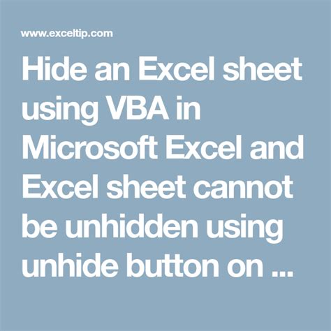 How To Hide An Excel Sheet Using Vba