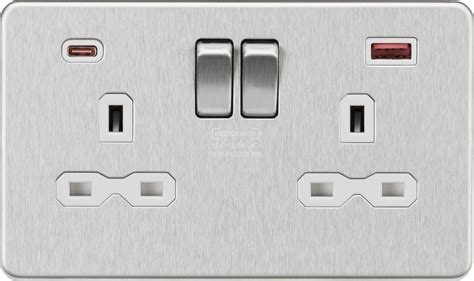 13A 2G DP Switched Socket With Dual USB A C 20V DC 2 25A Max 45W Brushed Chrome W White