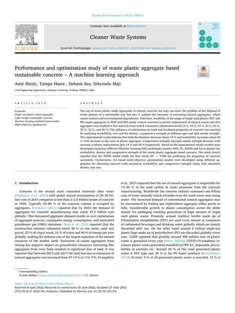 Pdf Performance And Optimisation Study Of Waste Plastic Aggregate