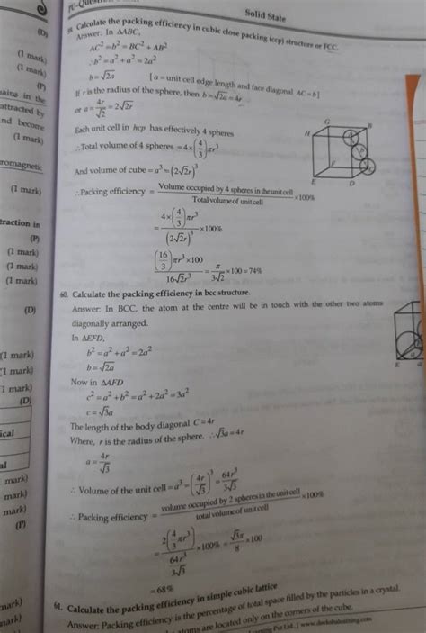 D Calculate The Packing Efficiency In Cubic Close Packing Cep Structu