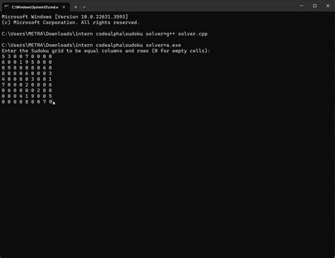 Mariam Samir On Linkedin Codealpha Programming Cplusplus Sudoku