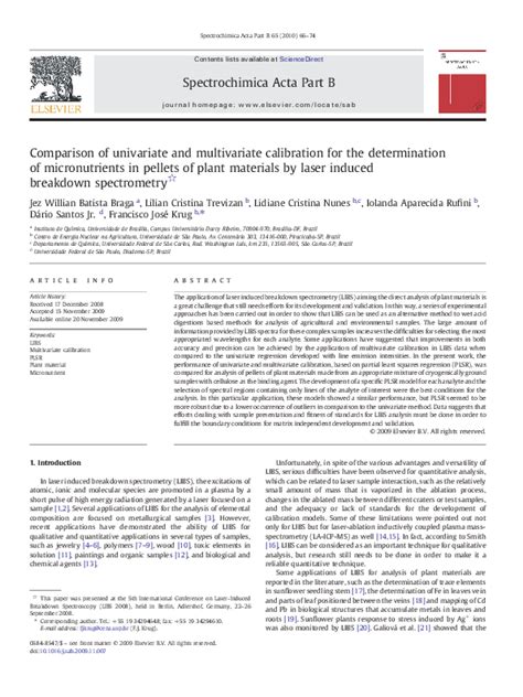 Pdf Comparison Of Univariate And Multivariate Calibration For The Determination Of