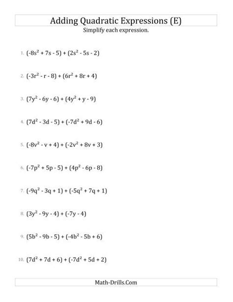 Adding And Simplifying Quadratic Expressions E