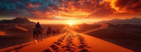 Expedition Across The Desert Majestic Camel Caravan With Laden Packs Traversing Vast Stretches