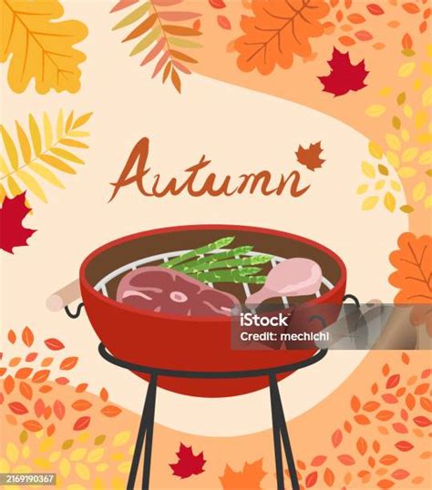 가을의 Bbq 파티 장면 추수 감사절 인사말 카드 템플릿 가을 요소 소셜 미디어 스토리 월페이퍼 가을 단풍과 꽃 추수감사절에 대한 스톡 벡터 아트 및 기타 이미지 Istock