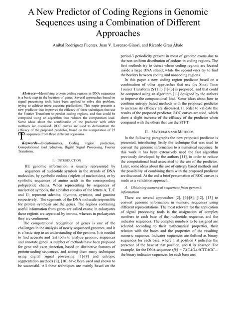 Pdf A New Predictor Of Coding Regions In Genomic Sequences Using A Combination Of Different