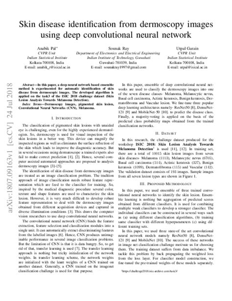 Pdf Skin Disease Identification From Dermoscopy Images Using Deep Convolutional Neural Network