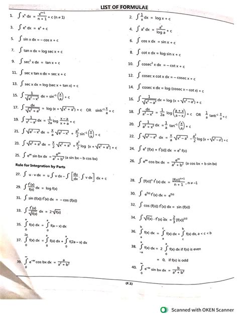 Integration Formula Pdf Integration Formula Pdf