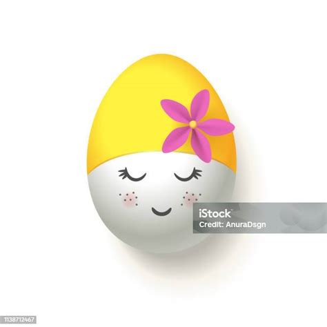 노란색 복고풍 수영 모자와 함께 행복 한 부활절 달걀흰색 배경에 고립 3차원 형태에 대한 스톡 벡터 아트 및 기타 이미지 3차원 형태 공휴일 광대 모자 Istock