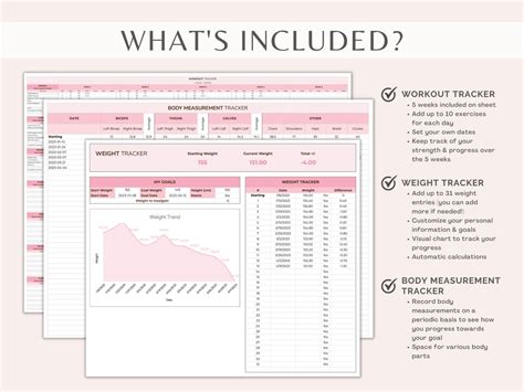 Workout Tracker Spreadsheet Google Sheets Fitness Journal Weight Body Measurement