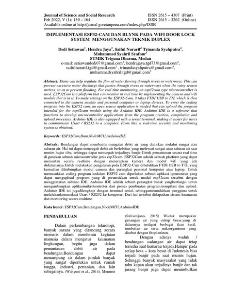 implementasi esp32 cam dan blynk pada wifi door lock system menggunakan teknik duplex pdf