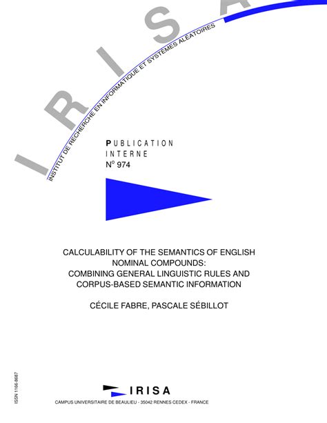 Pdf Calculability Of The Semantics Of English Nominal Compounds Combining General Linguistic