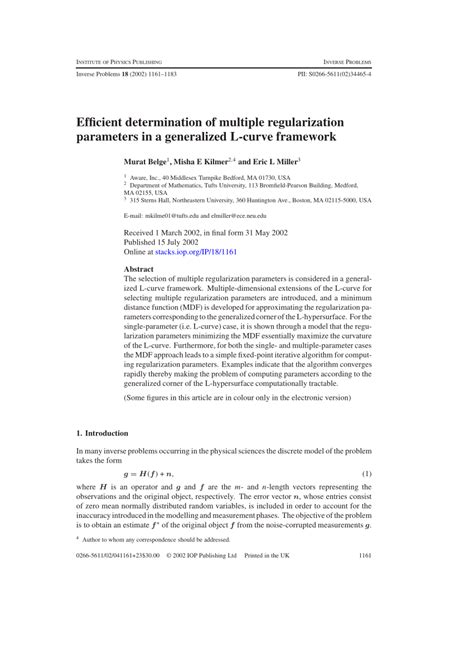 pdf efficient determination of multiple regularization parameters in
