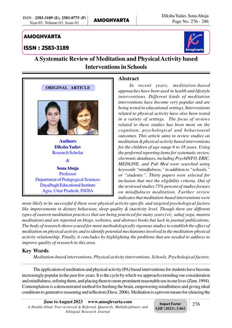 Pdf A Systematic Review Of Meditation And Physical Activity Based Interventions In Schools
