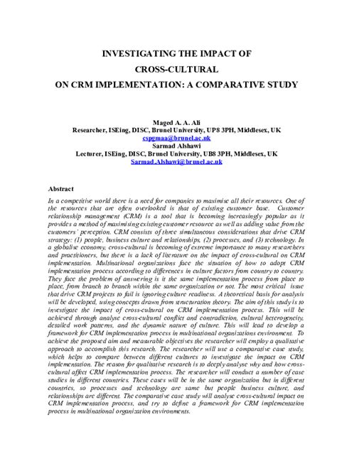 Pdf Investigating The Impact Of Cross Cultural On Crm Implementation