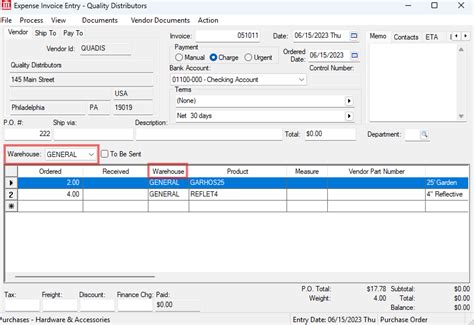 Creating A Purchase Order For A Warehouse