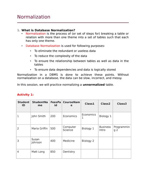 Lab1 Table Normalization Normalization 1 What Is Database Normalization • Normalization Is