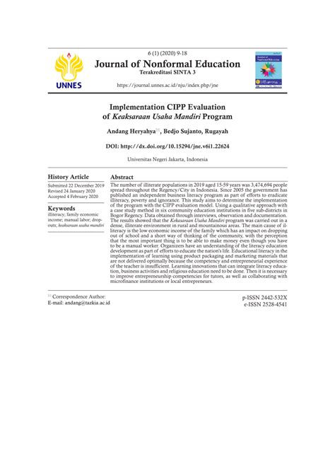 Pdf Implementation Cipp Evaluation Of Keaksaraan Usaha Mandiri Program