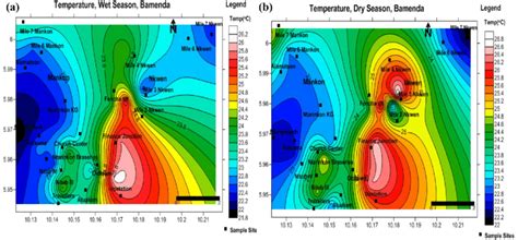 Spatial Variation Map Of Temperature For Groundwater A Wet Season B